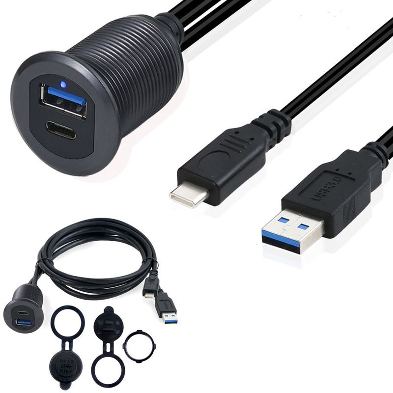 Car Dashboard Panel mount USB Type C + USB 3.0 Flush Mount Extension ...