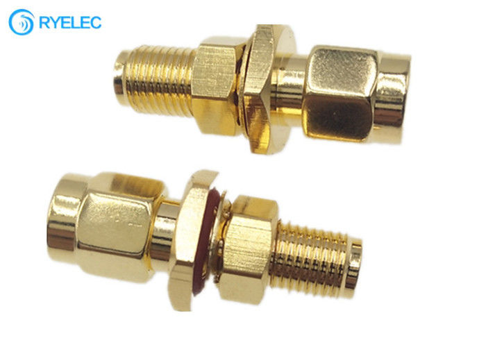 Male To Female Bulkhead Waterproof Sma To Rp Sma Adapter Straight Gold ...