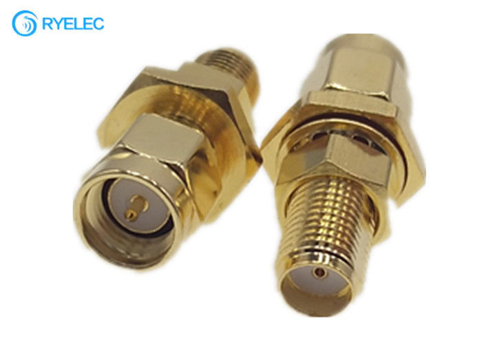 Male To Female Bulkhead Waterproof Sma To Rp Sma Adapter Straight Gold ...